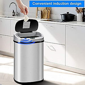 13 Gallon Kitchen Trash Can Touch Free Automatic Stainless Steel Trash Can Electronic Touchless Motion Sensor Automatic Trash Can with Lid Home Bathroom Office Restroom Brushed Large Dustbin,50L
