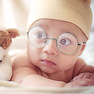 Zjoey 3 Pairs Kid Costume Santa Claus Glasses Metal Wire Rim Clear Lens Eyewear Fabric Doll Dress Up Eyeglasses Dolls Costume Accessories for Old Man Old Lady Costume (4.53 Inch, Fit for Kid Costume)