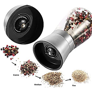 Pepper Grinder Pepper Mill, Salt Grinder Refillable,(Single Package) Adjustable Coarseness Black Pepper Grinder, Stainless Steel Sea Salt Shaker with Ceramic Rotor (1 pack)