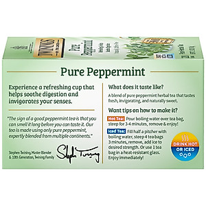 Twinings Pure Peppermint Herbal Tea Individually Wrapped Bags, 20 Count (Pack of 1), Fresh Minty Flavour, Naturally Caffeine-Free, Enjoy Hot or Iced | Packaging May Vary