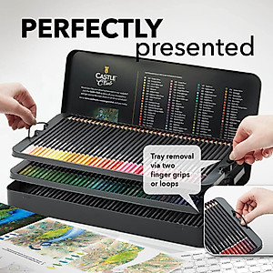 Castle Art Supplies 120 Watercolor Pencils Set | Quality Vibrant Pigments | Draw and Paint at Same Time | For Adult Artists and Professionals | Protected and Organized in Presentation Tin