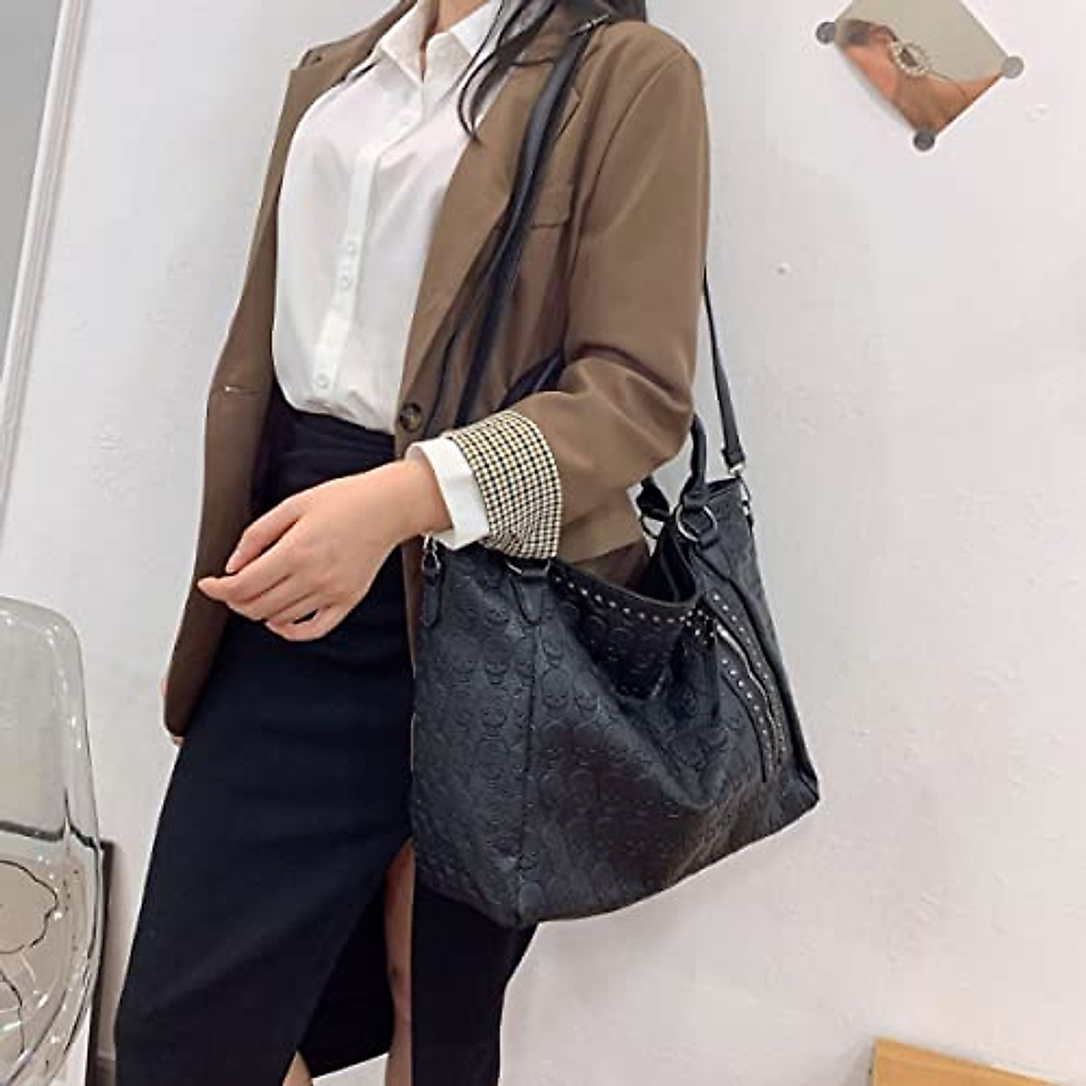 DDQYYSPP Handbags and Purses for Women Leather Shoulder Bag Skull Print Satchel Fashion Top-Handle Tote Ladies Wallet