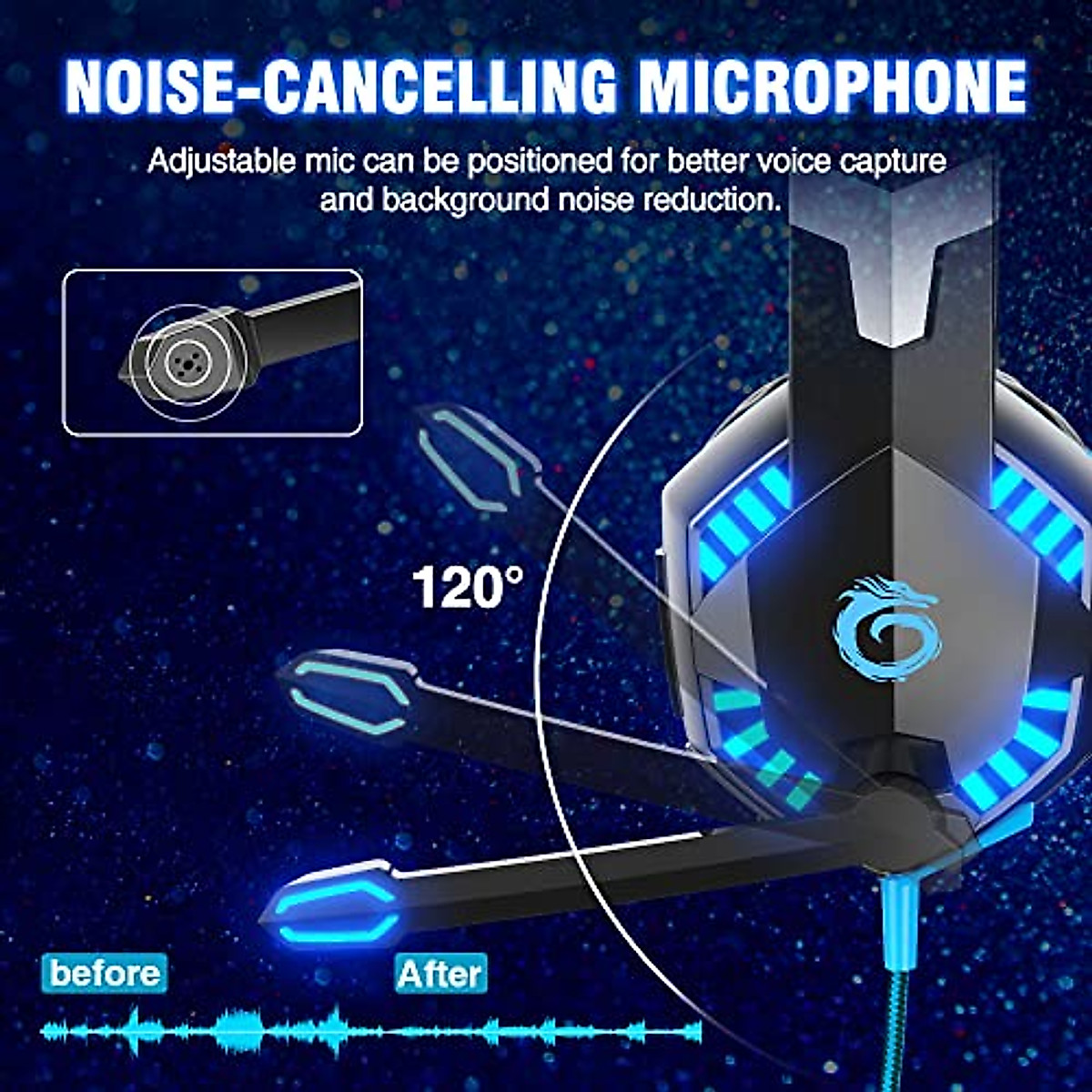 VersionTECH. G2000 Gaming Headset for PS5 PS4 Xbox One Controller,Bass Surround Noise Cancelling Mic, Over Ear Headphones with LED Lights for Mac Laptop Xbox Series X S Nintendo Switch NES PC Games