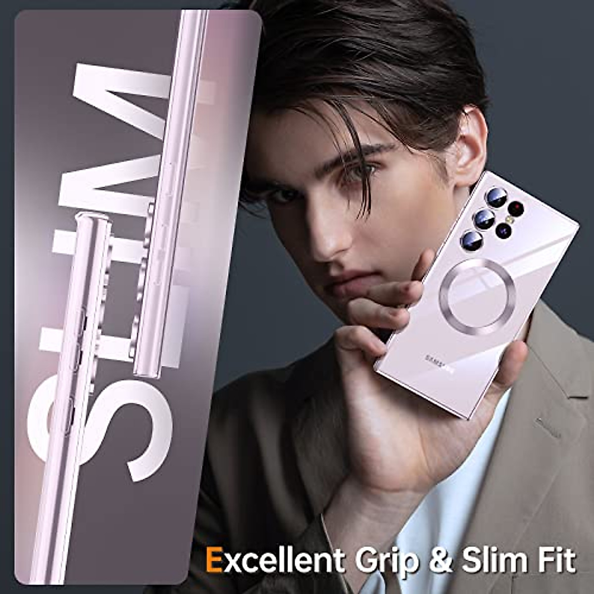 JUESHITUO for Samsung Galaxy S23 Ultra Case, [Full Camera Cover Protection] [Compatible with MagSafe] Magnetic Metallic Glossy Clear Luxury Soft Case for Galaxy S23 Ultra 5G 6.8 inch -Lavender Purple