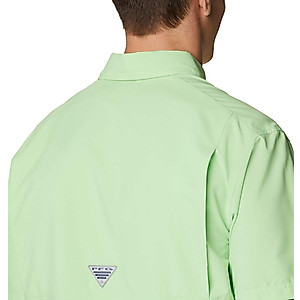 Columbia Men's PFG Grander Marlin Woven Short Sleeve Shirt, Moisture Wicking, Sun Protection, Lime Glow, Medium