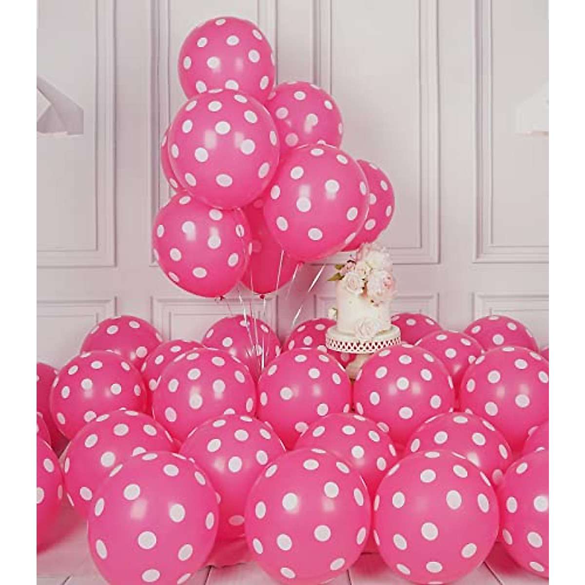 63PCS Hot Pink Polka Dot Balloons 12 Inch Latex Helium Round Party Balloons Kit for Birthday Party Decorations