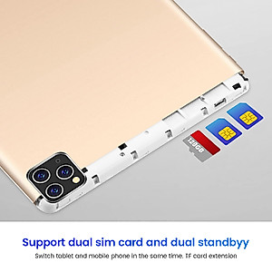 Zyyini 10 Inch Tablet for Android 11, Gold Portable 10 Inch Tablet for Kids,4G RAM 256G ROM,Contains 64G Memory Card,WiFi and 3G Networks,6000mAh Large Capacity Battery,Face Unlocking