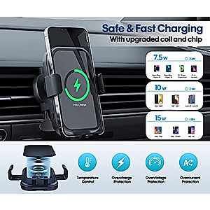 Risingstar Wireless Car Charger, 15W Fast Wireless Car Charger Mount, Auto-Clamping Alignment Windshield Dashboard Air Vent Cell Phone Holder for iPhone 14/13/12/11/pro/X/8, Samsung S20/S10/S9/S8