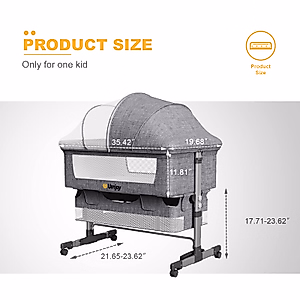 Uenjoy Baby Bassinet, Bedside Sleeper,Foldable Baby Bed to Bed, Adjustable Portable Bed for Infant/Baby/Newborn,with Mosquito Nets, Large Storage Bag, Comfortable Mattresses, Lockable Wheels,Gray