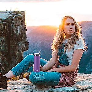 koodee 20 oz Skinny Tumbler with Straw, Stainless Steel Double Wall Insulated Slim Tumbler for Women/Men Diy Birthday Gift (Purple)