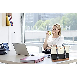 Extra Large Tropical Lunch Tote for Women Insulated 20 Can Cooler, Emma and Chloe Lunch Bags (Black & White)