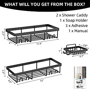 Moforoco 3-Pack Shower Caddy Basket Shelf with Soap Holder, No Drilling Traceless Adhesive Shower Wall Shelves, Rustproof Black Bathroom Shower Storage Organizer…