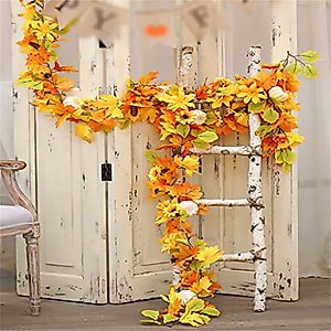 TJLSS Party Faux Flowers Maple Leaf Garland Banner Hanging Plants Festive Home Fireplace Wall Decor (Color : A, Size : 185cm)