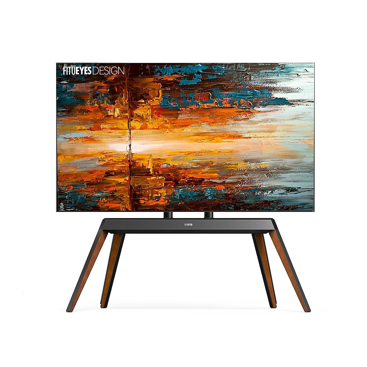 FITUEYES Design Modern TV Stand for 65 70 75 88 inch TV, Floor TV Stand with Cable Management, Easel TV Stand for LCD/LED Flat Curved Screens Wood Iron TV Furniture, Picasso Series