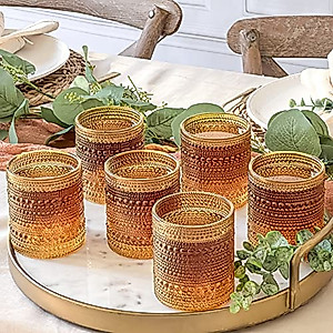 Kate Aspen Beaded Amber Drinking Glasses Set of 6-10 oz Vintage Glassware Set Jupiter Glasses, Cocktail Glass Set, Juice Glass, Water Cups | Hostess Gift, Christmas Present, Gift for Newlyweds