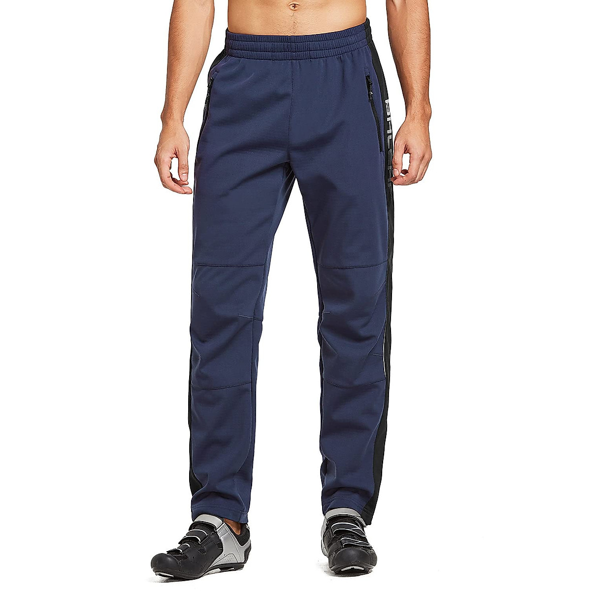 BALEAF Men's Fleece Lined Pants Winter Running Cycling Pants Cold Weather Mountain Bike Windproof Bicycle Gear Navy Blue M