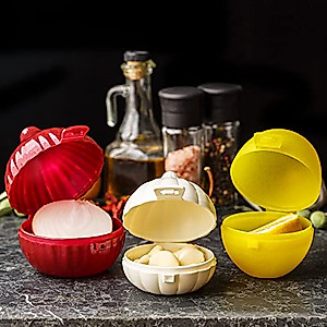 Crystalia Vegetable Storage Containers for Refrigerator Set of 3, Onion Storage, Garlic Keeper, Lemon Saver, Produce Saver Set, BPA Free