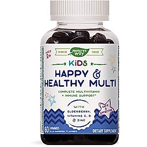 Nature’s Way Kids Happy & Healthy Multivitamin, Vitamin C, Zinc & Elderberry, 60 Gummies