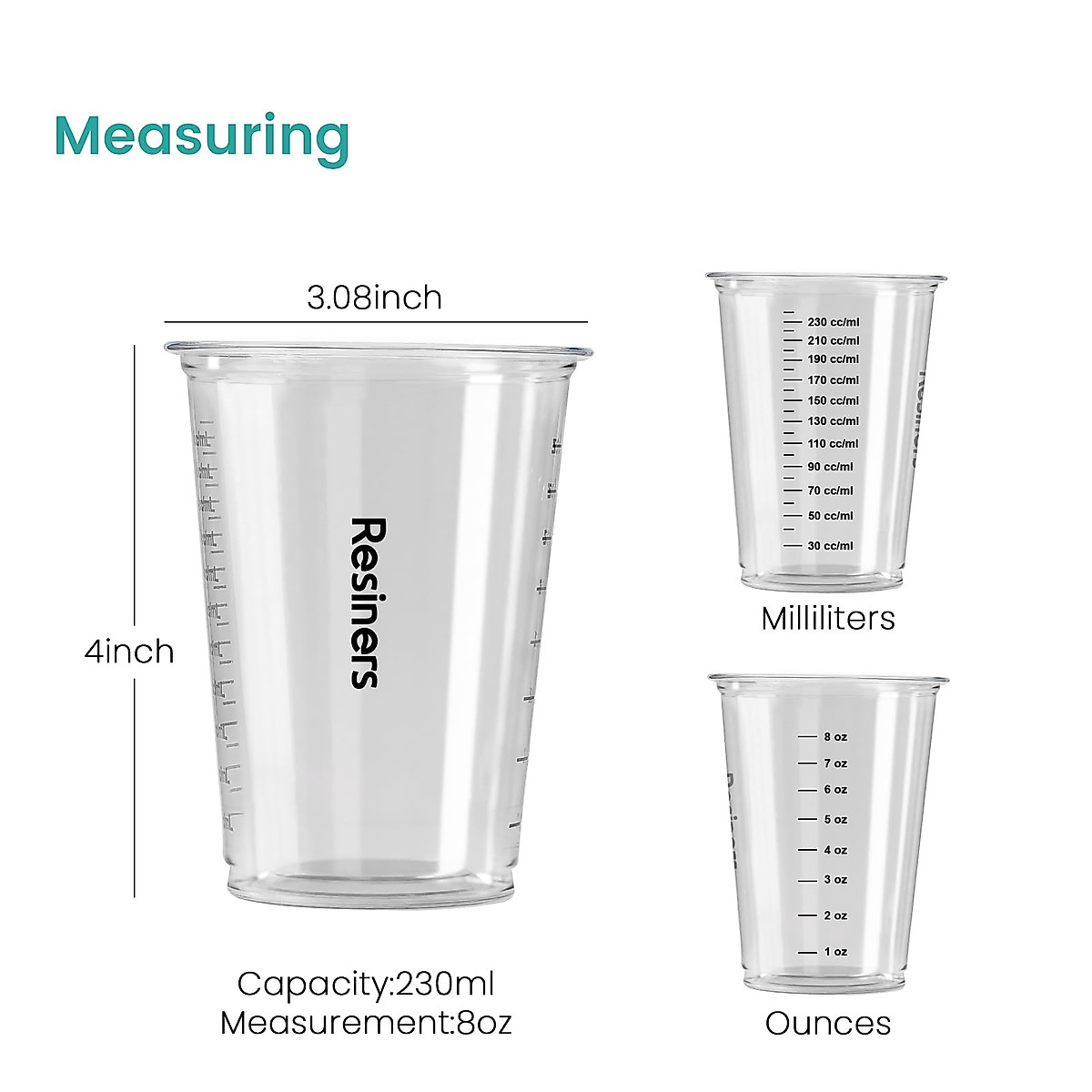 Resiners 30pcs Disposable Epoxy Resin Mixing Cups, Plastic Measuring Cups with 50pcs Wooden Stir Sticks, Mixing Containers for Resins, Paint, Pigments, Art, Kitchen