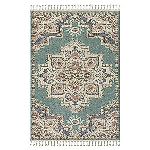 LUXE WEAVERS Southwestern Medallion Fringe Blue 8x10 Area Rug