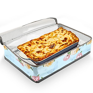 QHANSHIEE Insulated Casserole Carrier For Hot or Cold Food,Pie Carrier,Casserole Dish Carrying Case,Insulated Food Warmer Bag For Party/Picnic,Pioneer Woman Dishes Carrier,Fits 16" x 10" Baking Dish