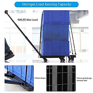 LEMONDA 6 Wheels Folding Hand Truck with 2 Elastic Ropes,400lbs Heavy Duty Luggage Cart,Utility Dolly Platform Cart for Car House Office Luggage Moving