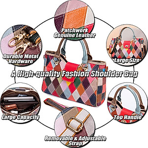 Women's Top-handle Handbag with Colorful Patchwork Design, Stylish Leather Crossbody Shoulder Bag Purse Tote Bag for Lady