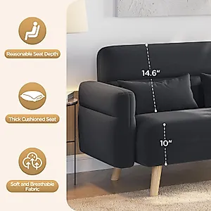 Yaheetech 46" Small Modern Fabric Sofa Loveseat Mid Century 2 Seater Sofa Couch with Lumbar Pillows, Solid Wood Legs for Living Room, Small Space, Dorm, Office, Bedroom, Dark Gray