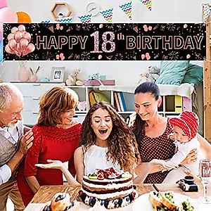 Pimvimcim Happy 18th Birthday Banner Decorations for Girls - Large 18th Birthday Party Sign Backdrop - Rose Gold 18 Year Old Birthday Party Decorations Supplies Background(9.8x1.6ft)