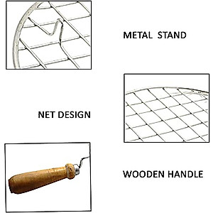 Vaishnavi Creations Stainless Steel Round Wire Roaster Wooden Handle, Roasting Net Roti Jali, Roti Grill, Papad Grill, Chapati Grill, Papad Jali, Silver, Length :14 ,Height :0.8 ,Width:9 Inches