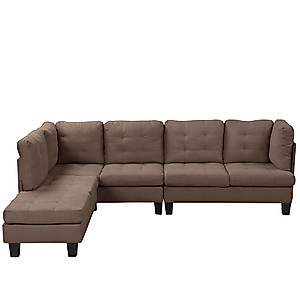 Casa Andrea Milano Modern Reversible Sectional Sofa Couch with Chaise,Brown, Large