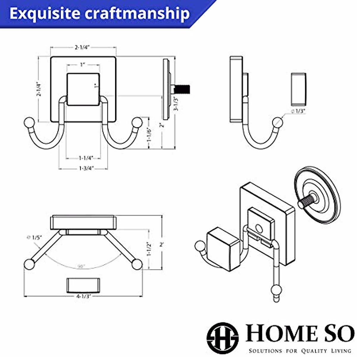 HOME SO Suction Cup Hooks for Shower, Bathroom, Kitchen, Glass Door, Mirror, Tile – Loofah, Towel, Bath Robe Removable Hook Holder – Prisma Collection, Stainless Steel Chrome (2-Pack)…