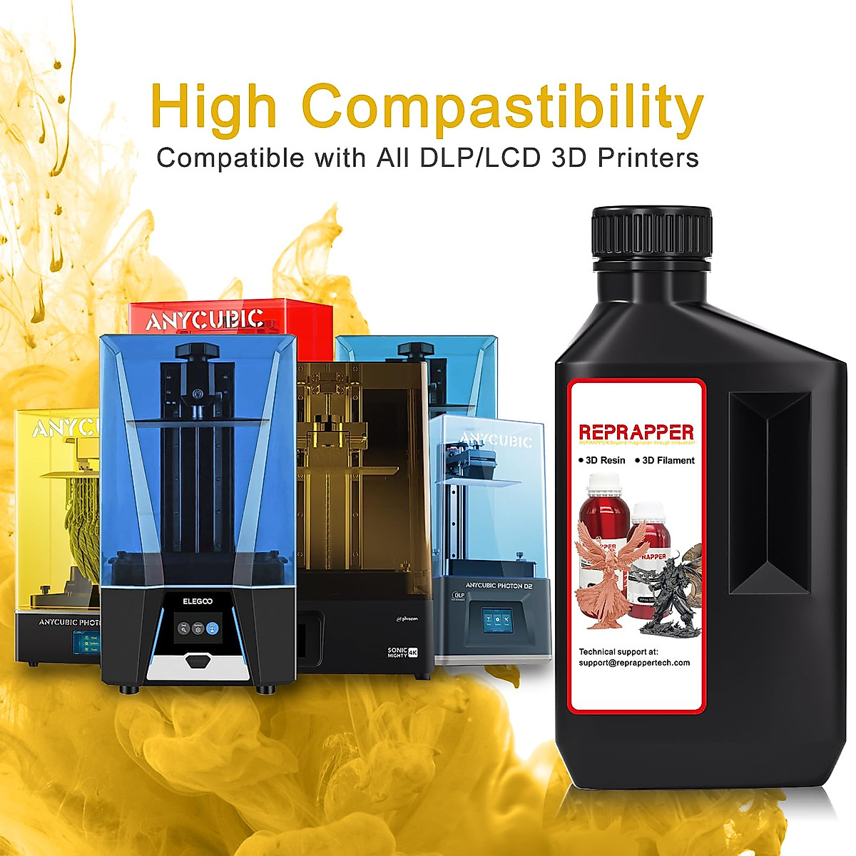 Reprapper Translucent Yellow 3D Printer Resin, 405nm Fast UV-Curing 1kg Transparent Yellow Standard Resin, 3D Printing Resin Photopolymer Sensitive Resin for LCD Printer, Clear Yellow 1000g