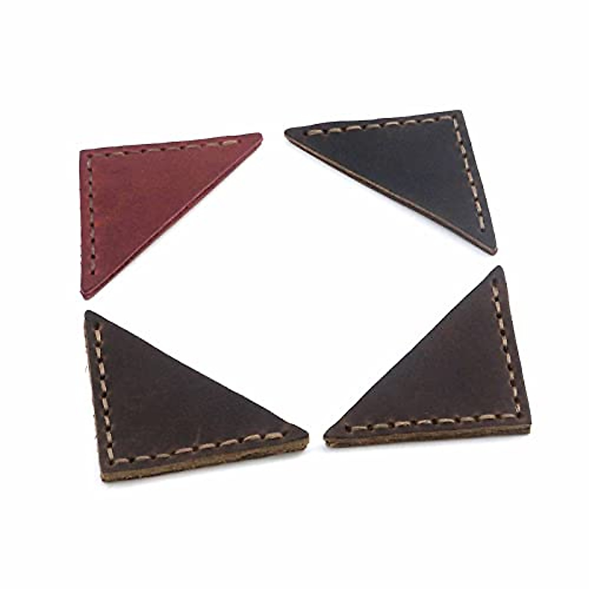 Quluxe 4 Pcs Leather Triangle Bookmark Page Corner Genuine Leather Bookmark Personalized Handmade Reading Book Marker for Bookworm Book Lover Gifts- Coffee, Brown, Red