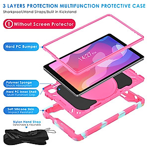 DETUOSI Case for Samsung Tab A7 Lite 8.7 inch 2021 Release SM-T220/T225/T227u, Shockproof Protective Cover for Galaxy Tab A7 Lite 8.7 inch (360°Rotatable Stand & Shoulder Strap), Camouflage Rose Red