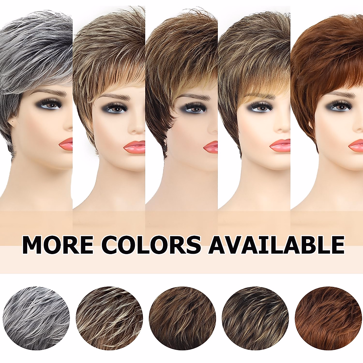 SEVENCOLORS Short Dark Brown Mixed Blonde Pixie Cut Wigs for Women Synthetic Layered Highlight Wigs with Bangs Natural Hair Replacement Wigs