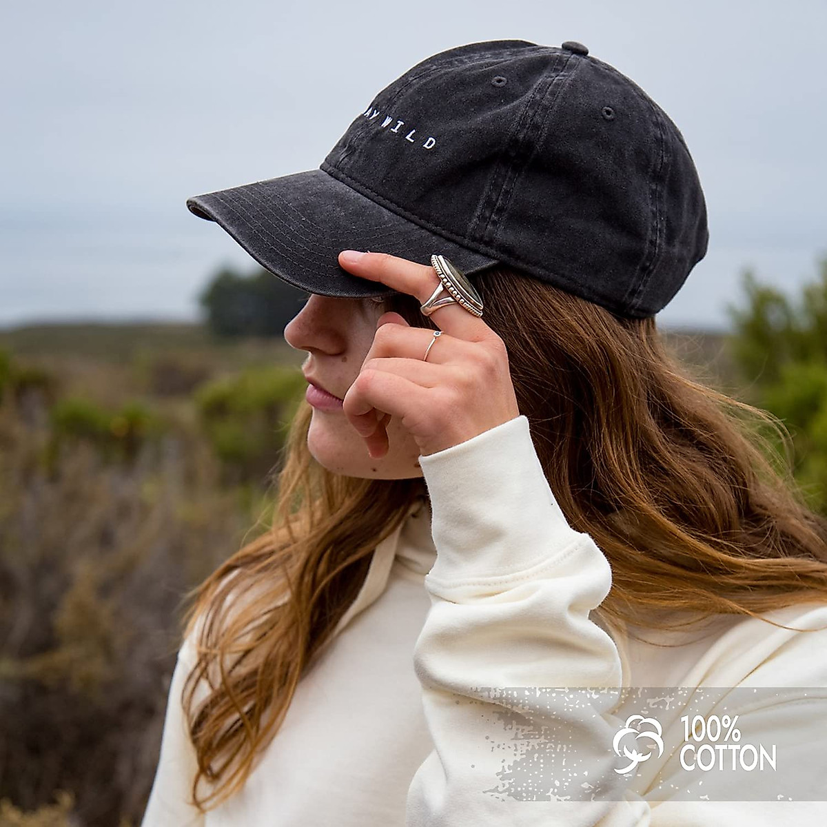 Atticus Poetry Dad Hat for Women (Stay Wild Black) and Cuffed Beanie for Women (Heart Dark Gray) - Unisex Fit, One Size