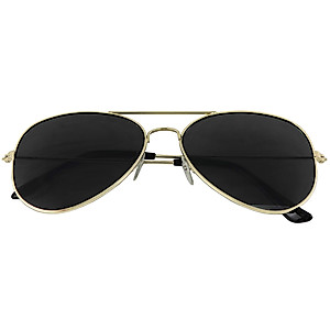 Skeleteen Black Gold Aviator Sunglasses - Military Style Dark Sun Glasses with Gold Metal Frame and UV 400 Protection