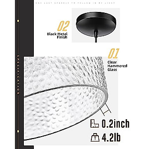 AUTELO Glass Pendant Light 8" Modern Pendant Lighting Hanging Lamps for Kitchen Island with Hammered Glass Shade Hanging Light Fixture H9163