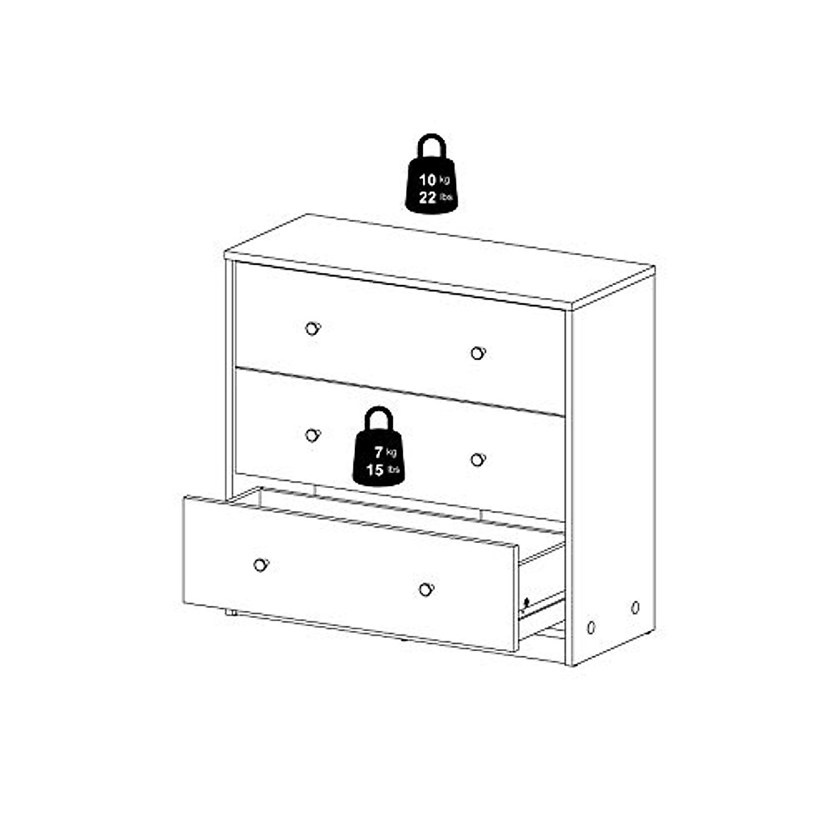 Tvilum, Bedroom Furniture, Silver Handles, Modern and Elegant Design 3 Drawer Chest, Brown