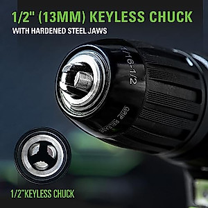 Greenworks 24V Brushless Cordless Drill Kit, 310 in./lbs, 18+1 Position Clutch, 1/2 '' Keyless Chuck, Variable Speed, (2)2Ah Batteries with 2A Charger, LED Light, 8pcs Drill Bits with Tool Bag