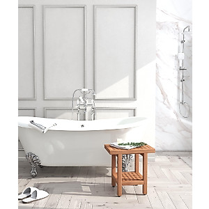 AquaTeak The Original 18" Grate Teak Shower Bench with Shelf