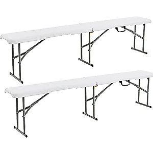 Goplus 6 Feet Plastic Folding Bench, Set of 2 Portable Foldable Bench Seat with 550 lbs Capacity for Indoor Outdoor Picnic Party Camping Dining, Off-White, No Assembly Required