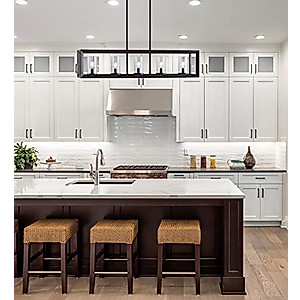 JONATHAN Y JYL7414A Anna 38.5" Linear 5-Light Metal/Glass LED Pendant Contemporary Transitional Traditional Dimmable Dining Room Living Room Kitchen Foyer Bedroom Hallway, Oil Rubbed Bronze/Clear