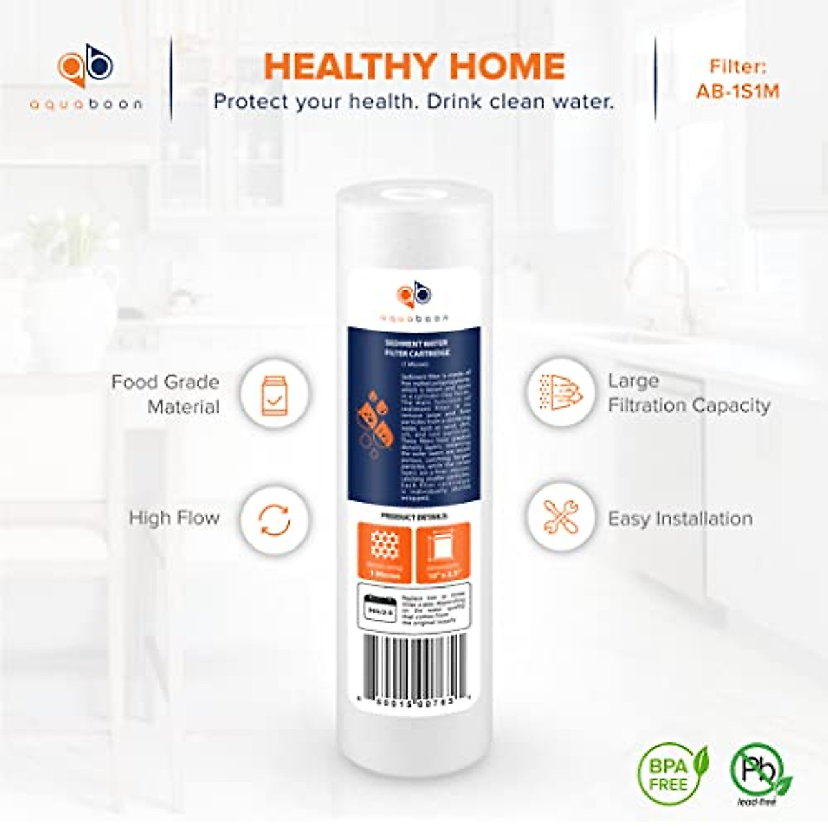 Aquaboon 10” x 2.5” Whole House and Reverse Osmosis Sediment 1 Micron Water Filter Cartridge | COMPATIBLE WITH: Culligan P1, Pentek P1, PD-1-934, P5, AP110, WFPFC5002, CFS110, RS14, WHKF-GD05 (4-PACK)