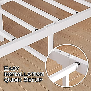 Amyove White Twin XL Metal Bed Frame with Headboard and Footboard for Bedroom Guestroom Dorm Apartment Sturdy Platform Bed Reinforced Bed Slats and 11.5 Inches Underbed Storage Space, Heart-Shaped