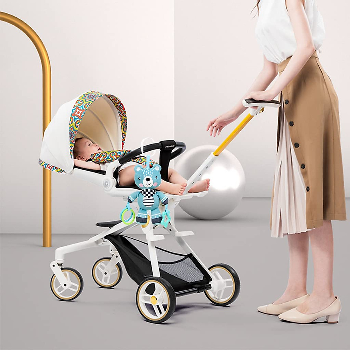 AIPINQI Baby Hanging Toy Cartoon Animal Stuffed Rattle Bell Carseat Toys Crib Car Seat Travel Stroller Soft Plush Toys with Wind Chimes,Green