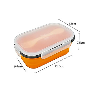 Silicone Lunch Container Bento Box, Collapsible Food Storage Containers with Airtight Lids and 2in1 Fork, Reusable Food Containers for Travel,Camping and RV, Food Grade 1000ml Microwave Container