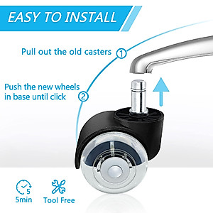 Office Chair Caster Wheels,Set of 5, 2 in Double casters, Twin Ball Bearing Replacement Computer Desk Chair Wheel, Heavy Duty Rubber Caster Smooth Quiet Rolling Safe Protection for All Floors