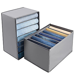 Wardrobe Closet Organizer Jeans Storage - 2pcs Large 7 Grids Foldable Clothes Drawer Organizition Washable Durable Oxford Fabric Divider with Handle for Leggings Sweaters Laundry Cabinet Bedroom Grey